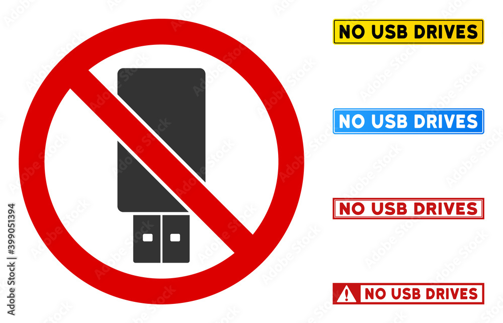 No Usb Drive sign with titles in rectangle frames. Illustration style ...
