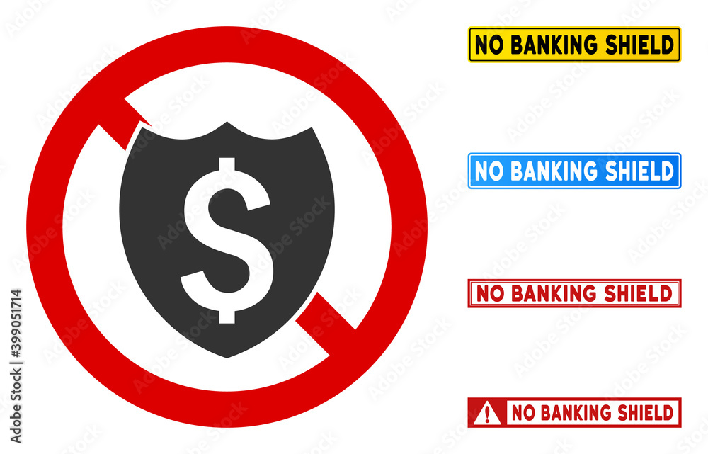No Banking Shield sign with texts in rectangular frames. Illustration ...