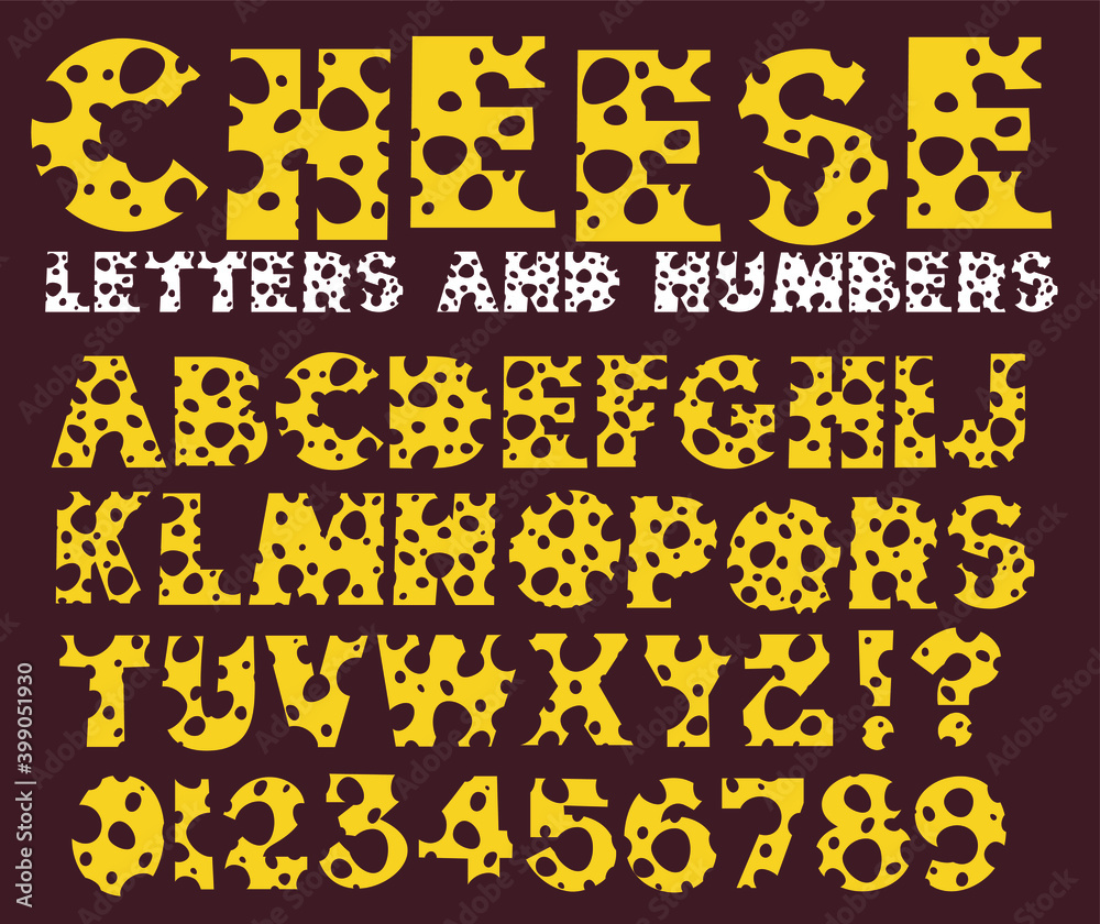 Cheese font vector. Food font alphabet letters and numbers. Stock ...