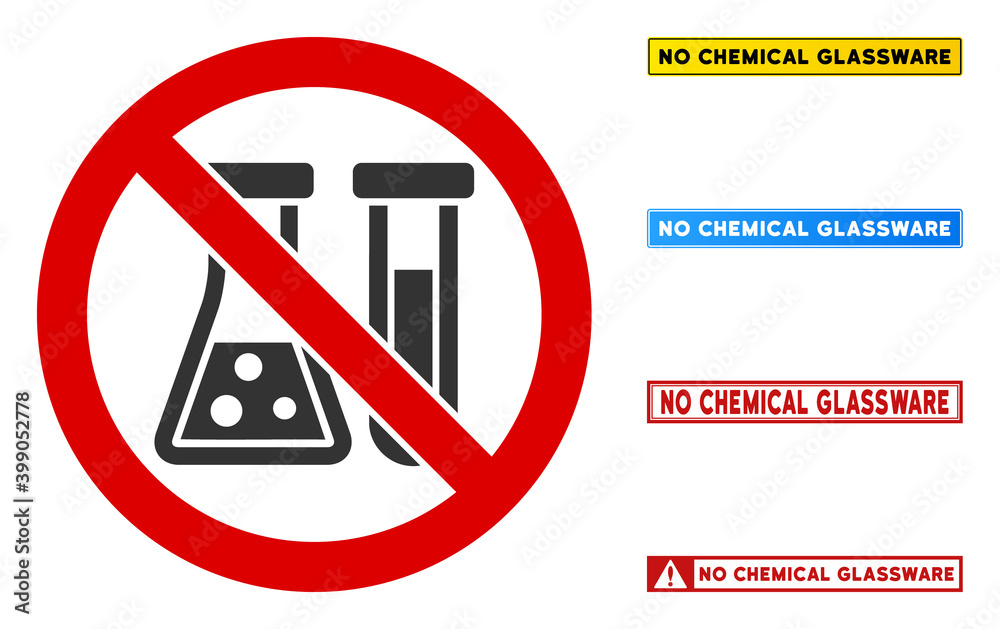 No Chemical Glassware sign with messages in rectangle frames ...