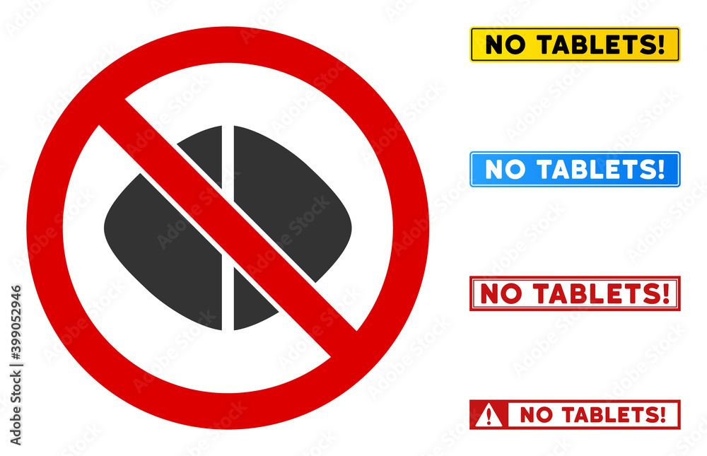 Vecteur Stock No Medical Tablet sign with texts in rectangular frames ...