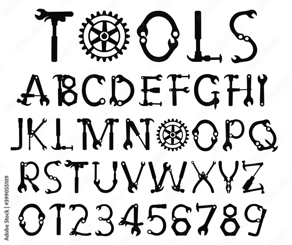 Tool alphabet vector. Hand Tool letters numbers. Mr Fix alphabet. Mr ...