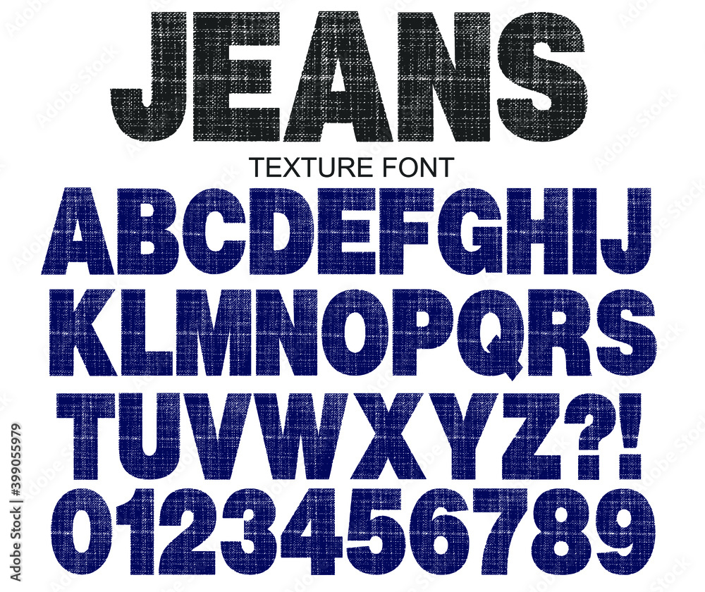 Jeans font vector. Fabric texture font alphabet letters and numbers ...