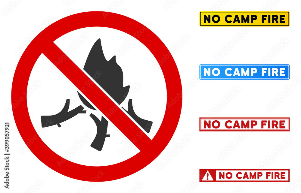 No Camp Fire sign with texts in rectangle frames. Illustration style is ...