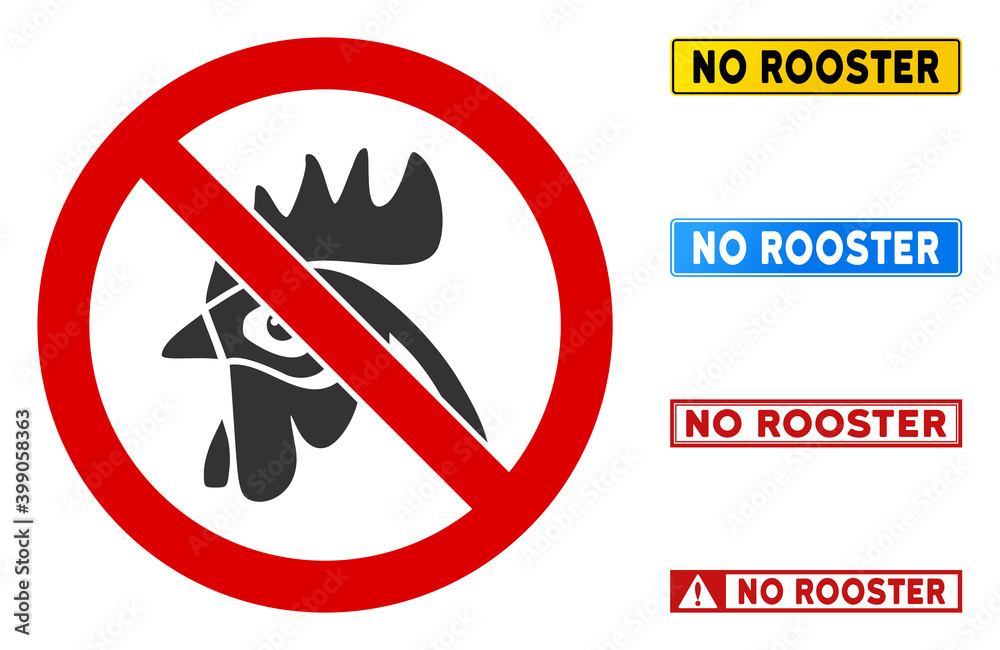 No Rooster sign with words in rectangle frames. Illustration style is a ...