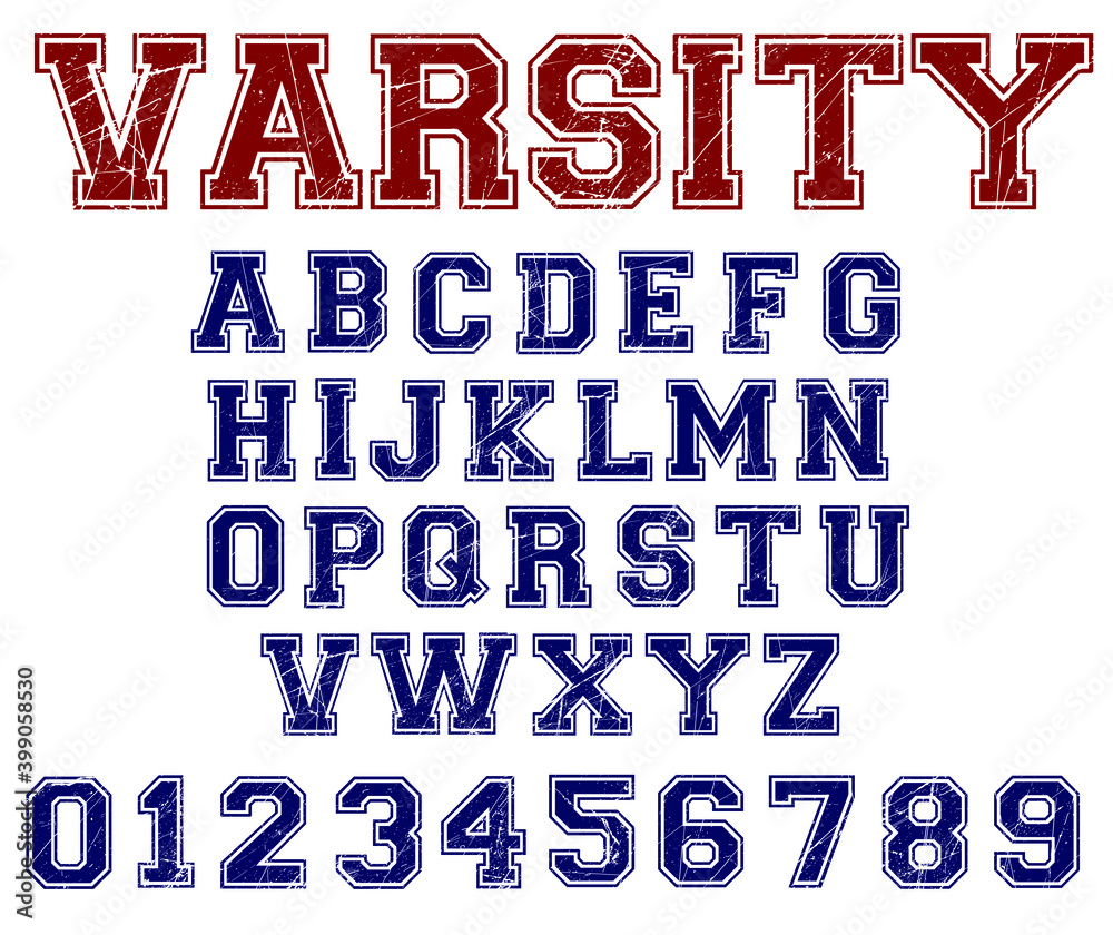 Varsity distressed font vector. Sport font, college alphabet ...