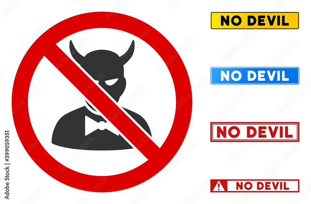 No Devil sign with phrases in rectangular frames. Illustration style is ...
