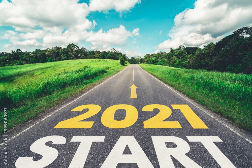 2021 New Year road trip travel and future vision concept . Nature ...