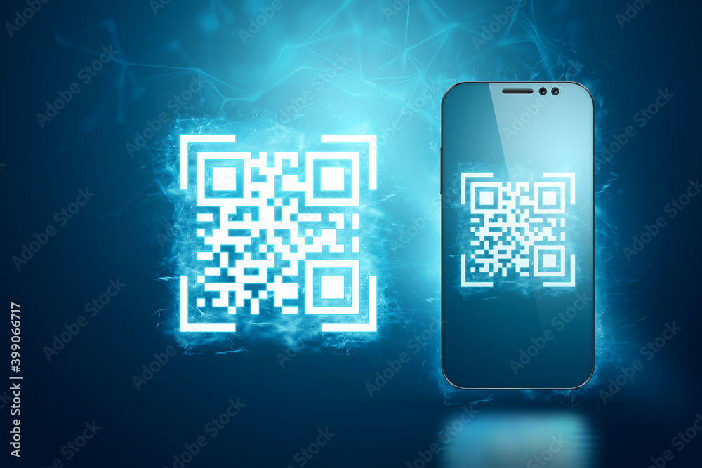 QR code and smartphone, new technologies. Electronic digital ...