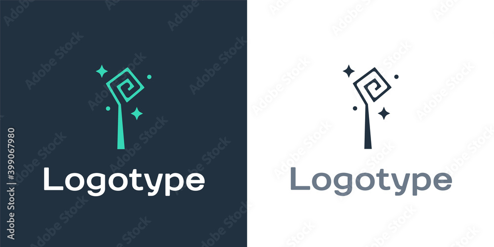Logotype Magic staff icon isolated on white background. Magic wand ...