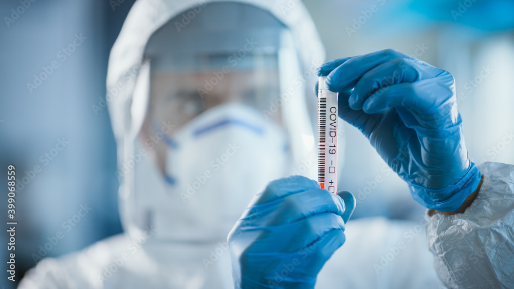 Medical Research Scientist Wearing Coverall, Surgical Gloves, Face Mask ...