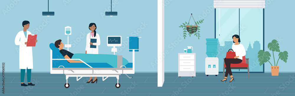 Hospital medicine ward vector illustration. Cartoon hospitalized ...