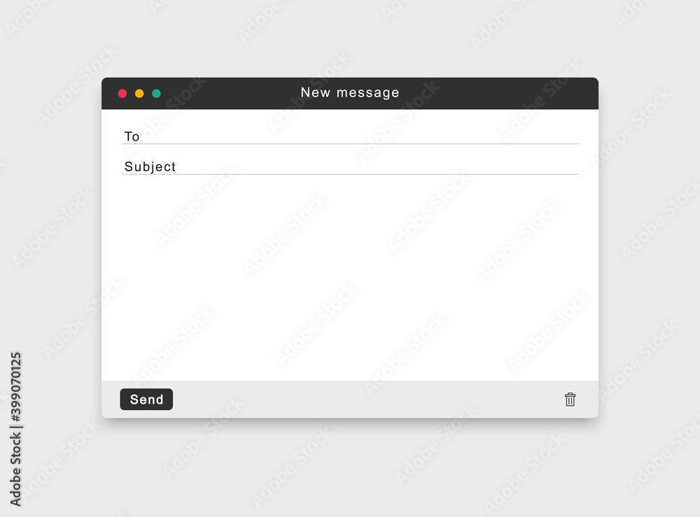 Blank email window. Mail page interface. Template email screen with ...