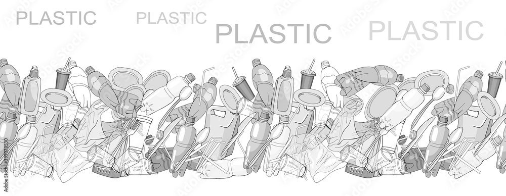 Seamless border with sorted plastic garbage isolated on white. Concept ...