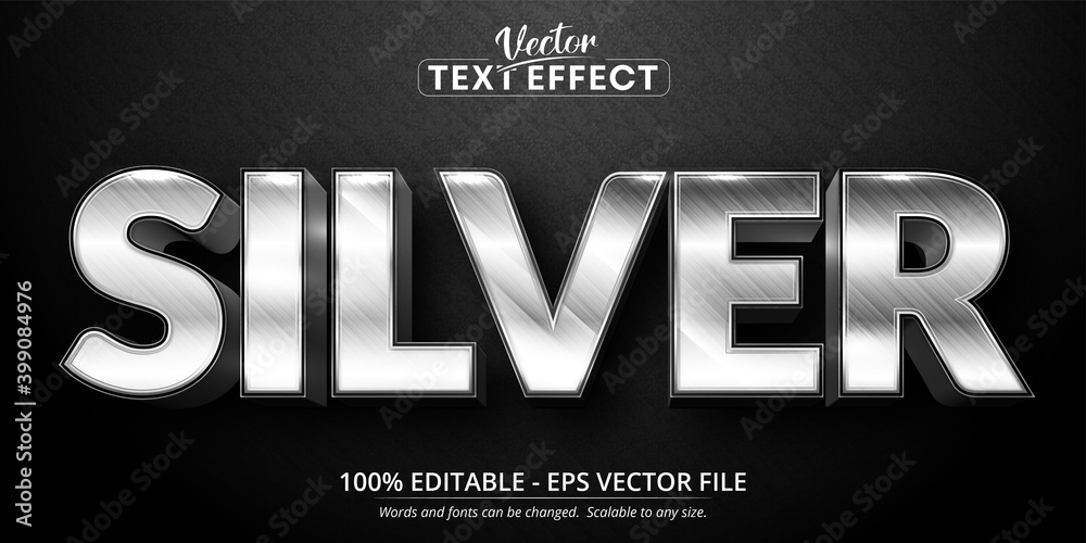Silver text effect, editable shiny metallic text style Stock Vector ...