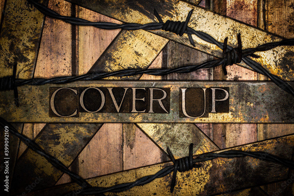 Cover Up text on vintage textured bronze grunge copper and gold ...