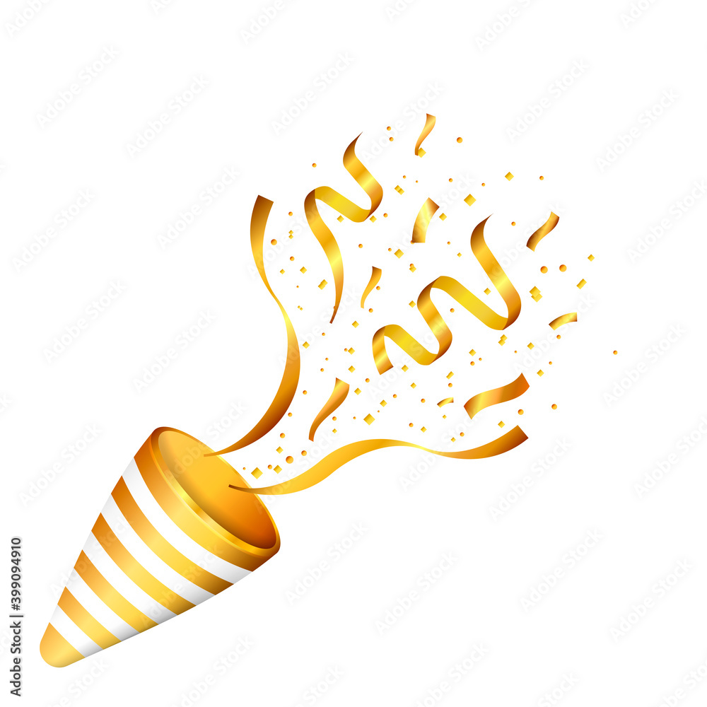 Exploding party poppers with confetti. Vector illustration. Stock ...