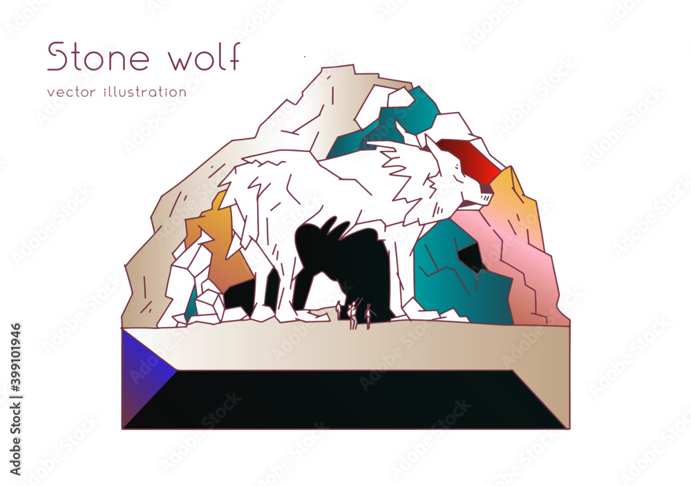 Vector animal illustration in low poly style. Stone wolf for poster ...