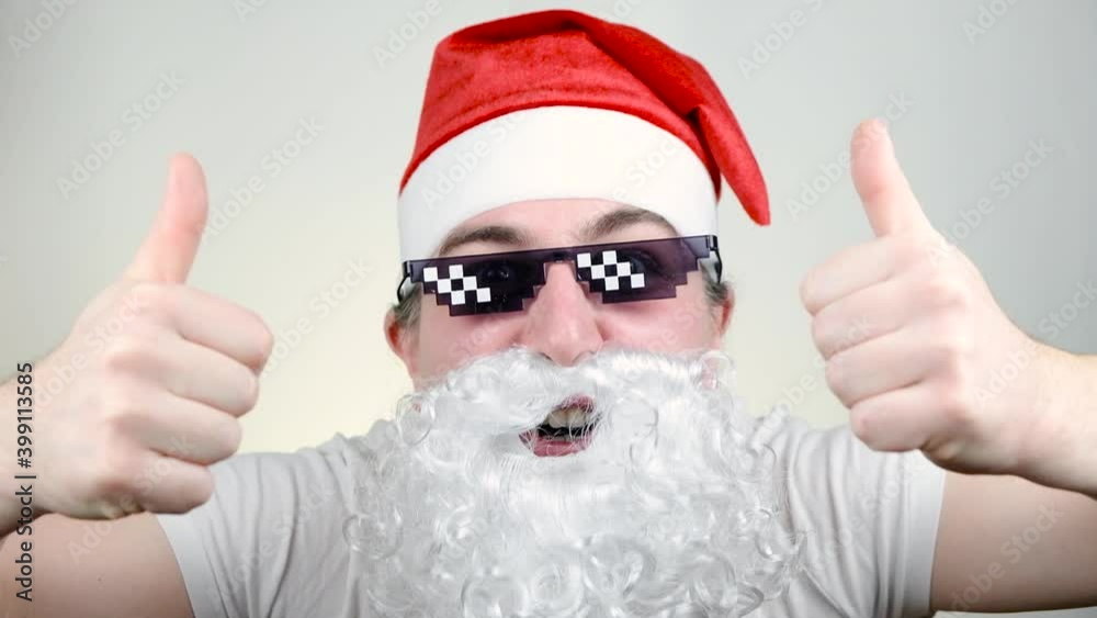 Swag Santa Claus in funny pixelated sunglasses on white background ...