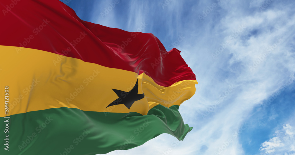 Large Ghana flag waving in the wind Stock Photo | Adobe Stock