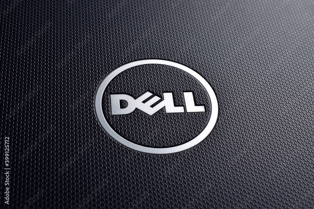 INDIA, DELHI - februaryr 12, 2019: Dell logo on textured black laptop ...