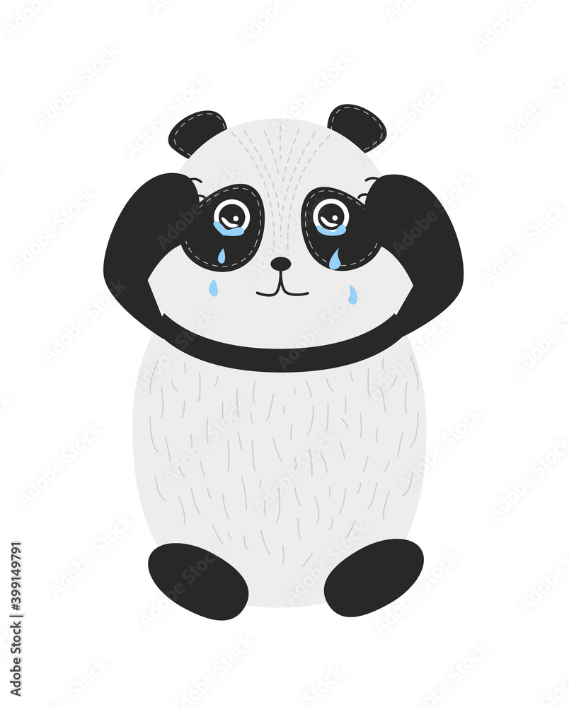 Sad panda. The panda is crying. Vector illustration. Stock Vector ...