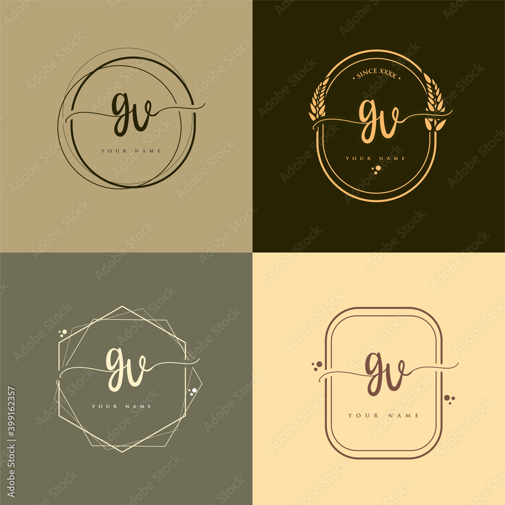 GV Initial handwriting logo vector sets. Hand lettering Initials logo ...