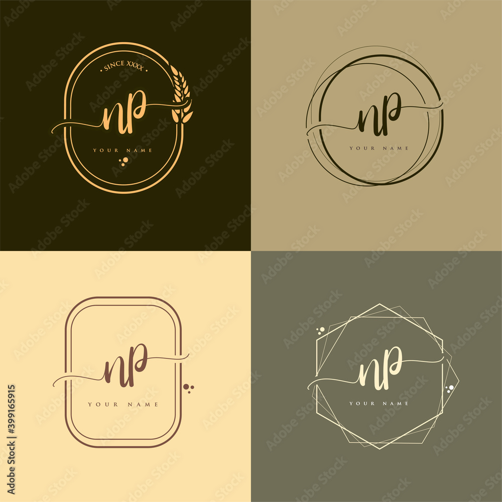 NP Initial handwriting logo vector sets. Hand lettering Initials logo ...
