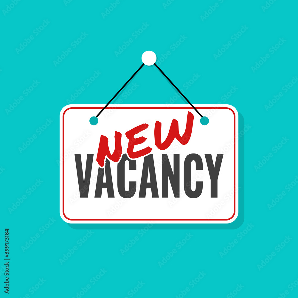 new vacancy announcement sign, flat vector poster or banner Stock ...