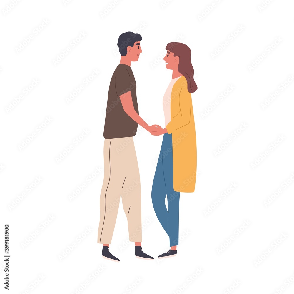 Romantic couple on a date. Enamored woman and man standing together and ...