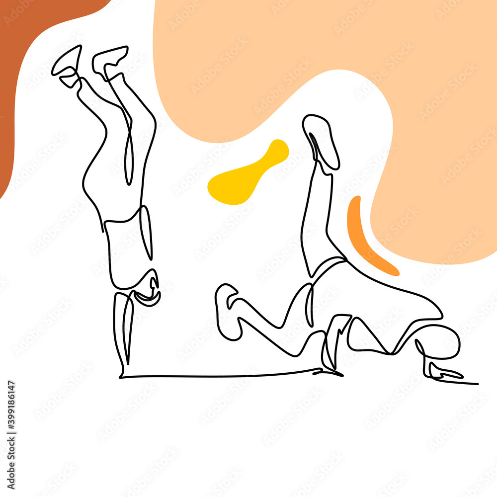 One continuous line drawing young modern street dancer man performing ...