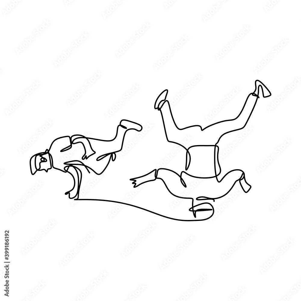 One continuous line drawing young modern street dancer man performing ...