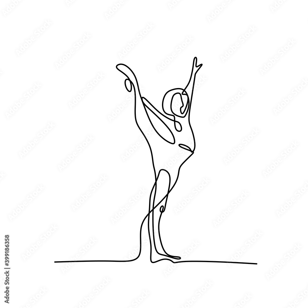 One single line drawing of a beauty dancer woman. Young graceful pretty ...