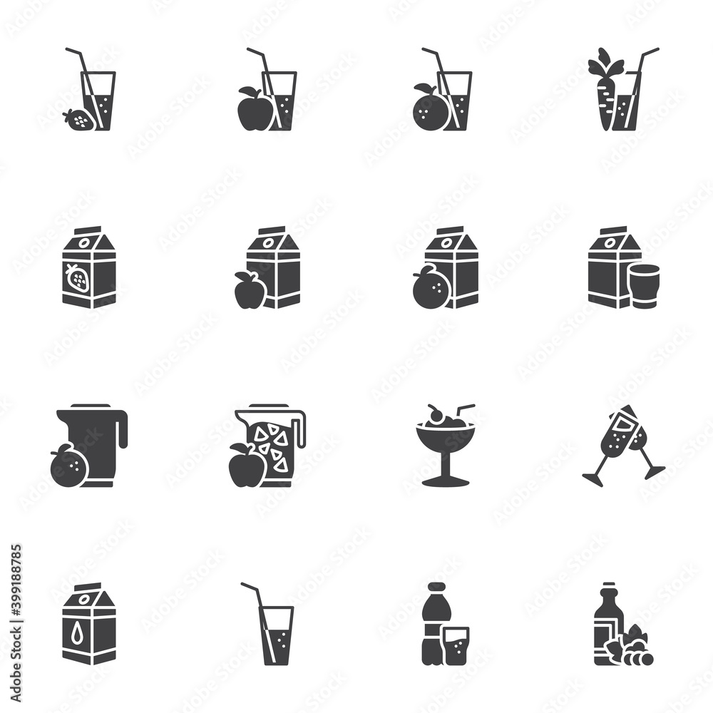 Soft drinks vector icons set, modern solid symbol collection, filled ...