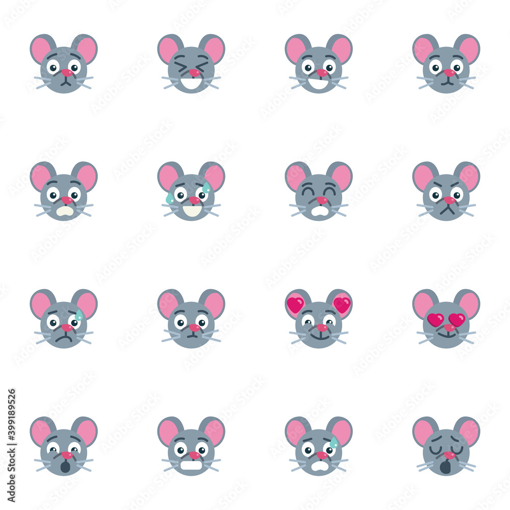 Mouse emoticon collection, flat icons set, Colorful symbols pack ...