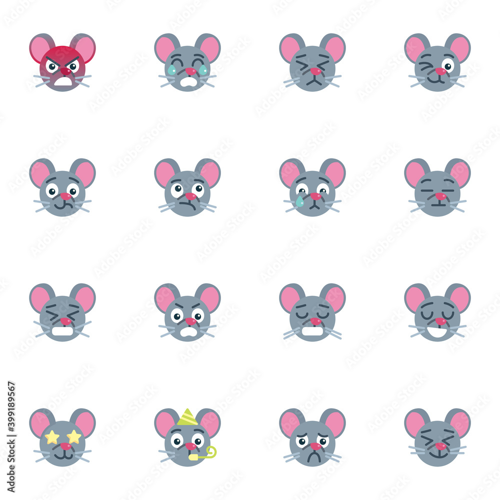 Mouse emoji collection, flat icons set, Colorful symbols pack contains ...