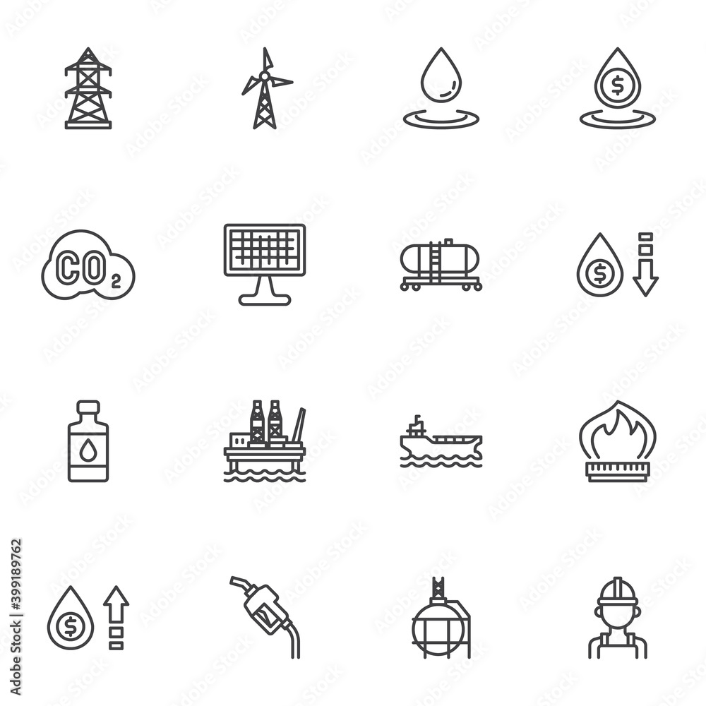 Oil and gas industry line icons set, outline vector symbol collection ...
