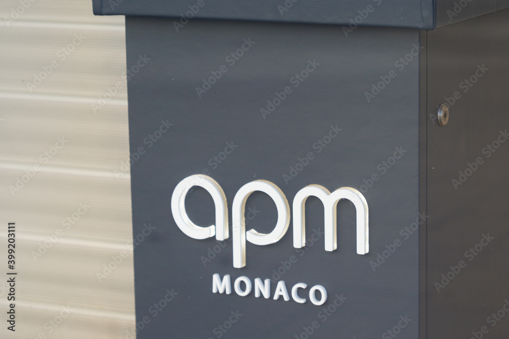 apm monaco logo and sign text front of store fashion brand clothes shop ...
