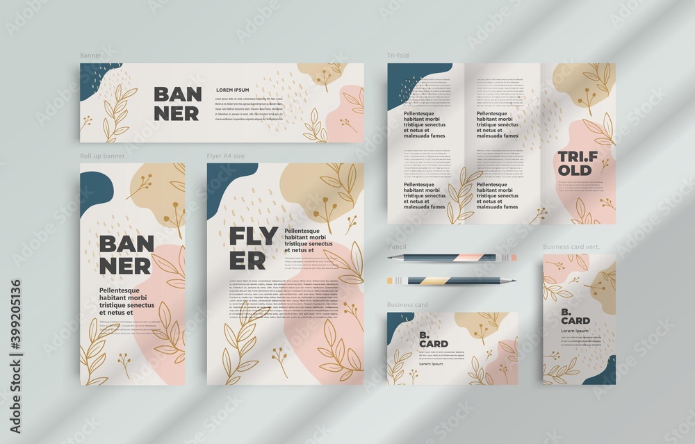 Identity Hand drawn various shapes and leafs theme. Abstract ...