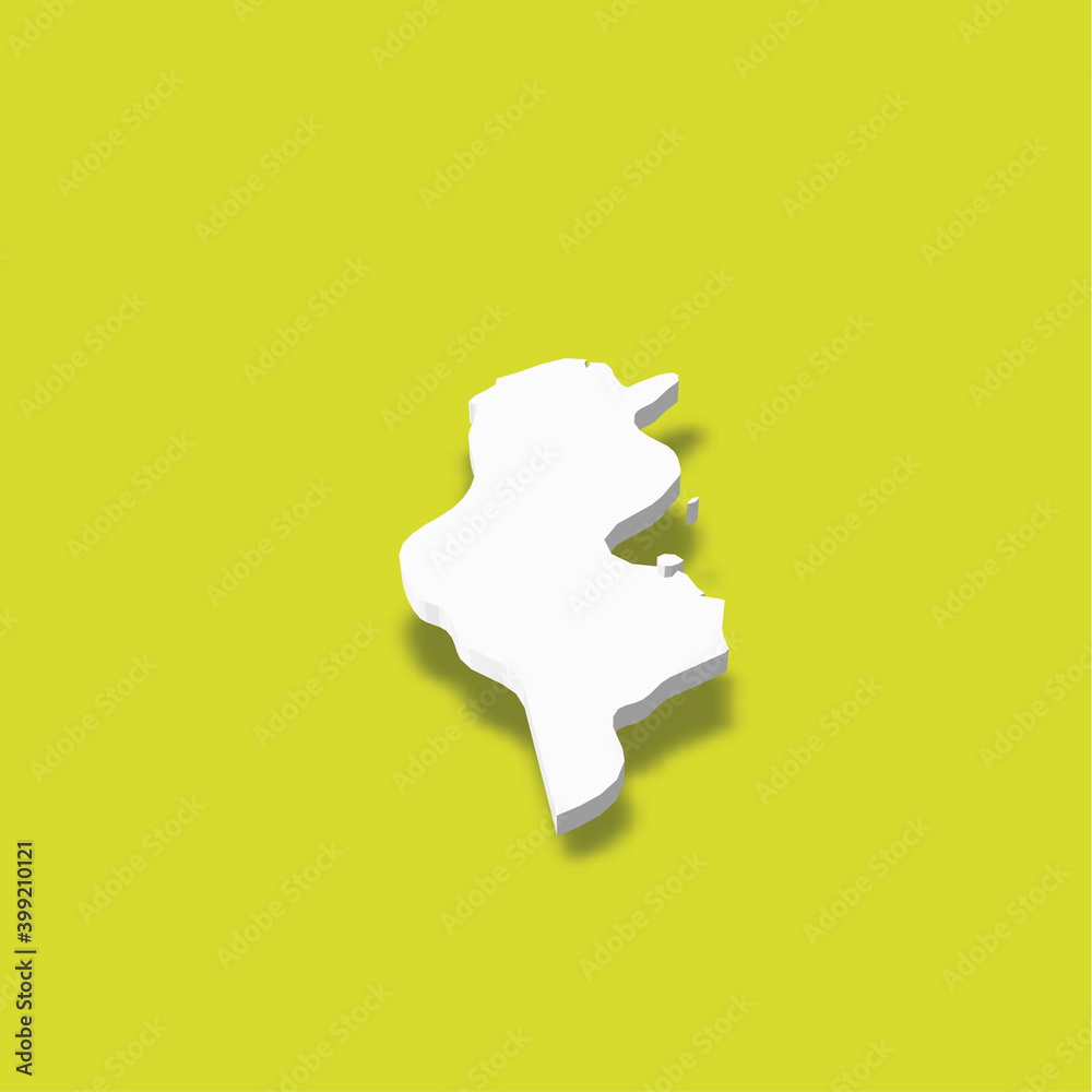 Tunisia - white 3D silhouette map of country area with dropped shadow ...