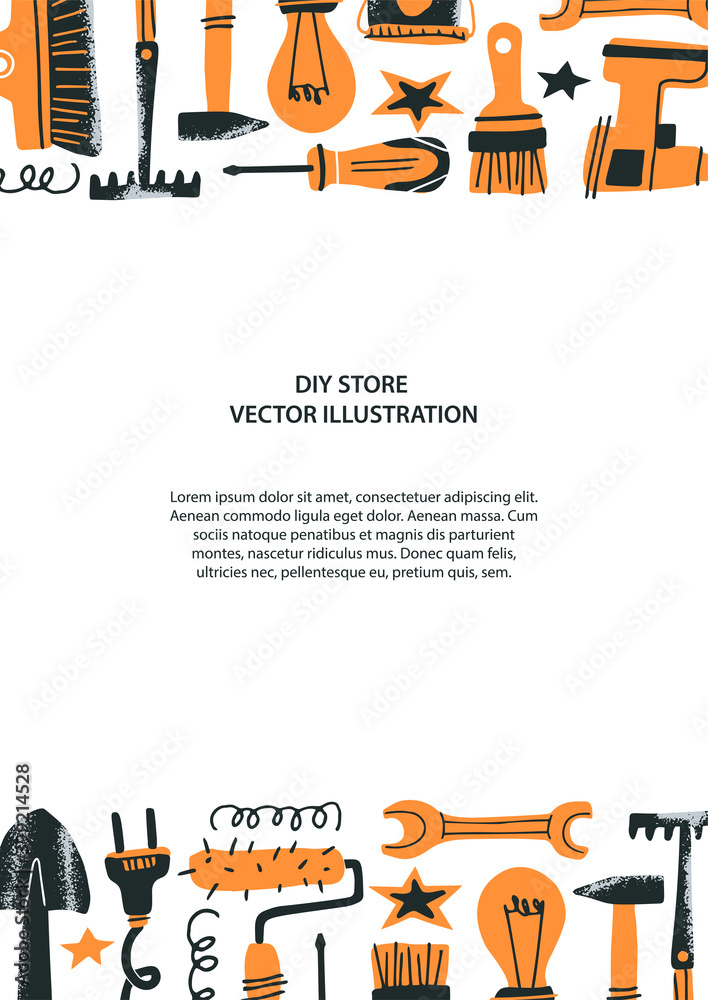 DIY store concept. Flyer template. Vector illustration of tools for ...
