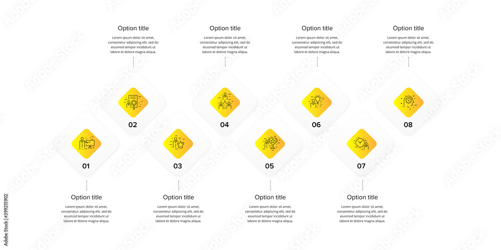 Business process chart infographics with 8 step squares. Circular ...