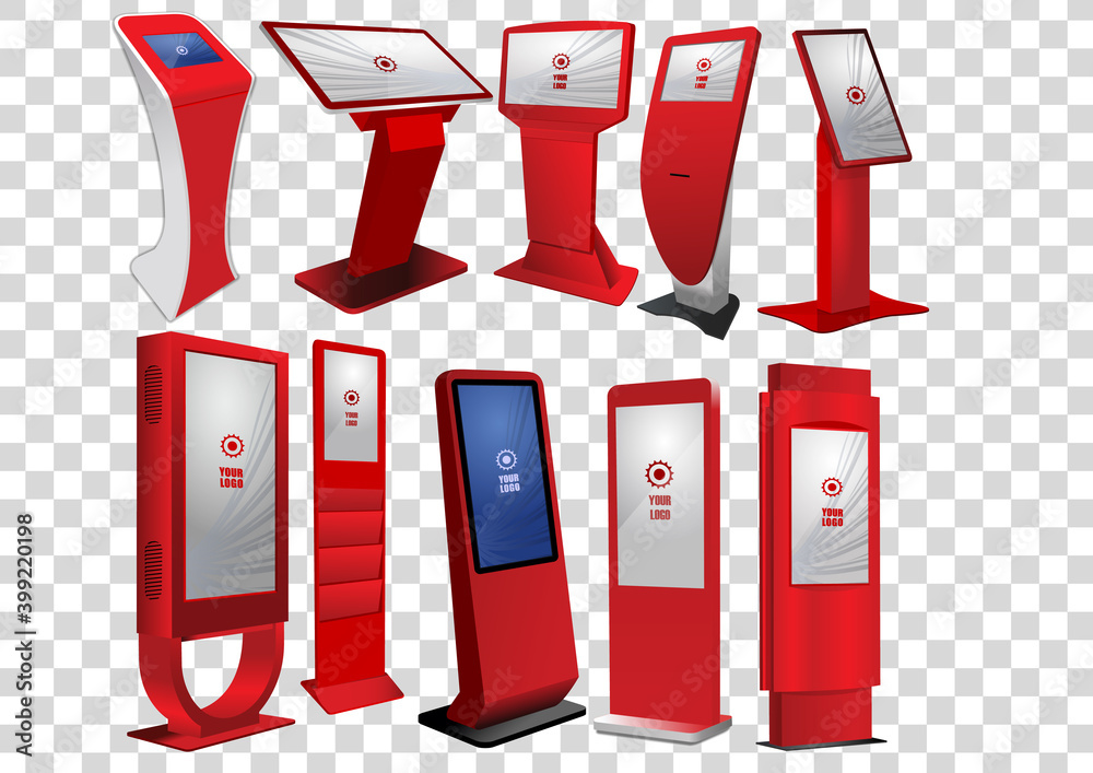 Set of Promotional Interactive Information Kiosks, Advertising Displays, Terminal Stands, Touch ...