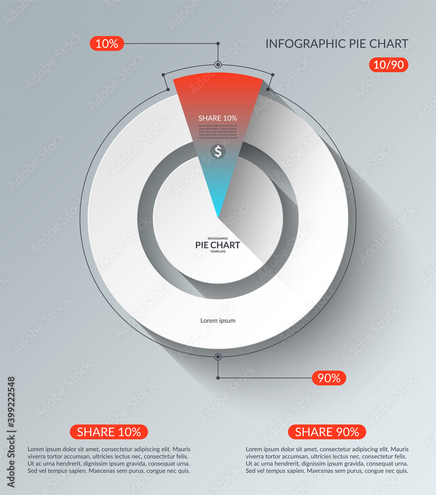 Infographic pie chart template. Share of 10 and 90 percent. Vector ...