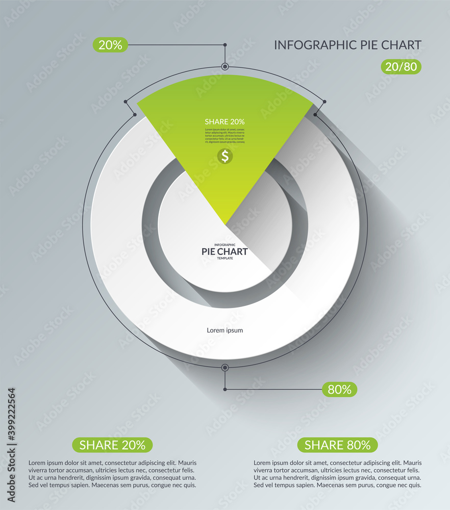 Infographic pie chart template. Share of 20 and 80 percent. Vector ...