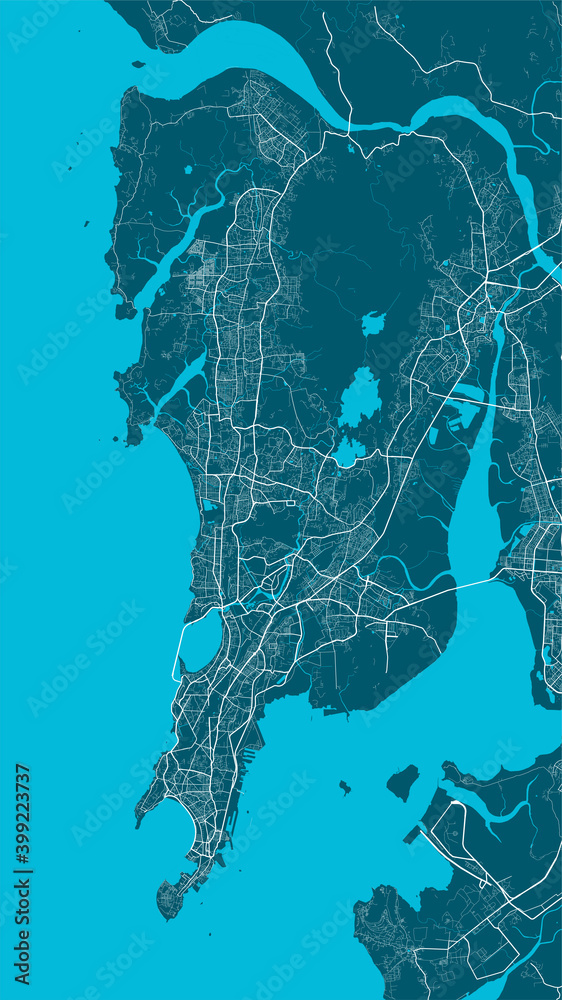 Detailed map of Mumbai city, linear print map. Cityscape panorama ...