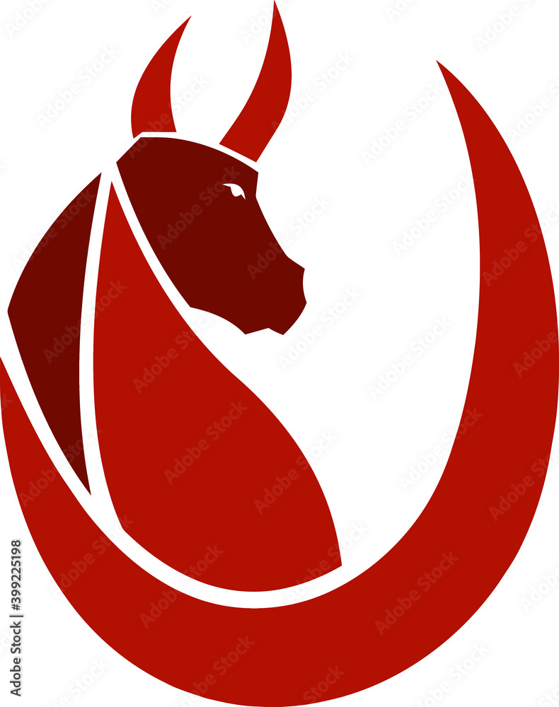 Red Bull Or Ox Face Silhouette Symbol Of 2021 Year Of The Ox. Vector ...