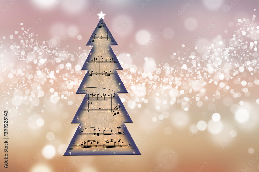 Sapin de Noël avec un parchemin de partition musicale Stock ...