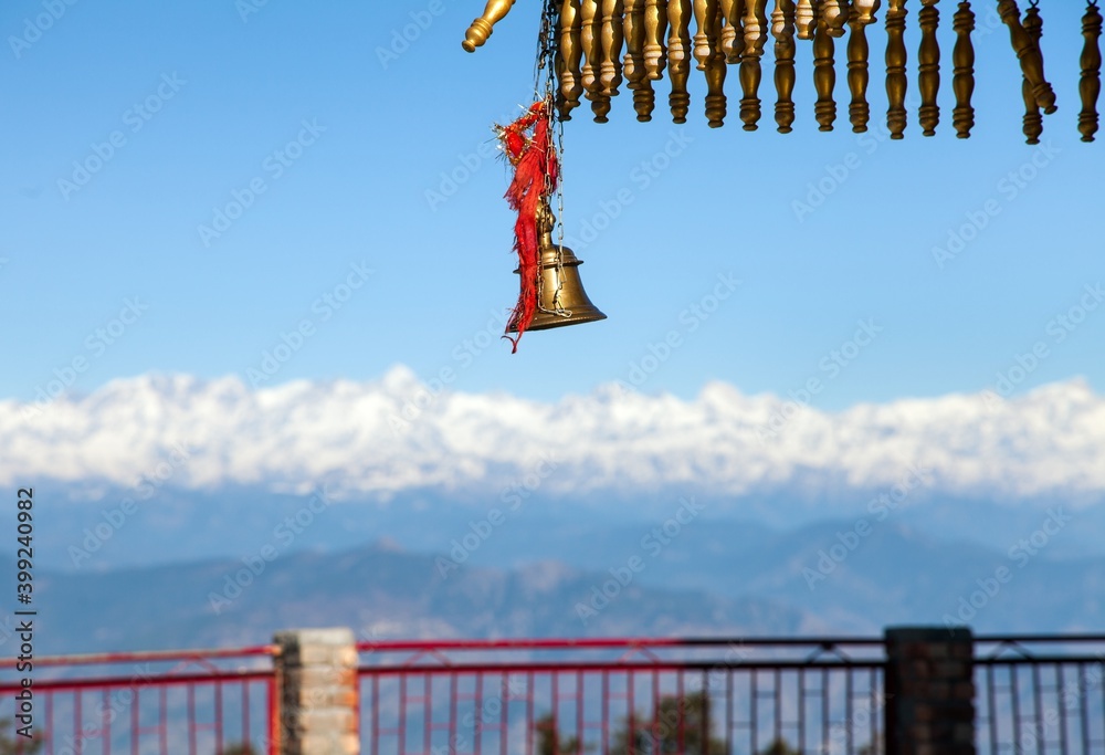 Bronze bell in Surkanda Devi Mandir Hindu temple Stock Photo | Adobe Stock