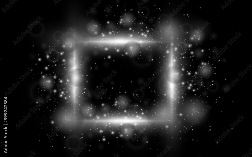 Silver shining square banner. sparkling glowing light effect. Glitter ...